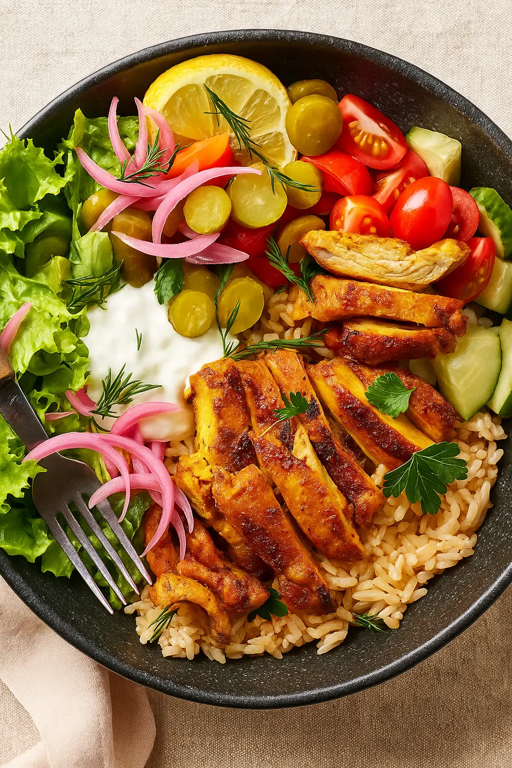 Healthy Chicken Shawarma Bowl With Garlic Sauce